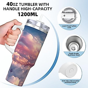 HULIBIN Beautiful Clouds Print Double Deck Stainless Steel Travel Coffee Cup With Lid 40 Oz Ice Bully Cup