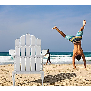 Anraja Outdoor Patio Wood Folding Adirondack Chair Outside with Cushion for Outdoor Porch, Yard, Garden, Pool, White