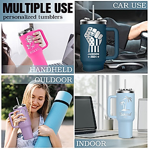 Personalized 40 Oz Tumbler with Handle and Straw Lid, Custom Stainless Steel Water Bottle Travel Mug with Names, Personalized Birthday Gifts for Mom Women Men Friend,Christmas (40 engraved)
