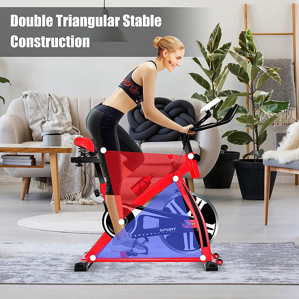 GYMAX Indoor Cycling Bike, Stationary Exercise Bike with 20 LBS Flywheel, Cup Holder, LCD Monitor & Built-in Wheels for Home Gym Cardio Training Workout