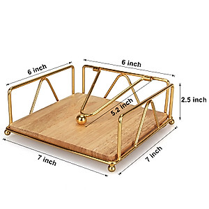 Gold Modern Napkin Holder for Table with Weighted Arm, Square Metal Flat Napkin Holder Farmhouse Napkin Box Rustic Napkin Tray for Paper Napkins, Kitchen, Countertops, Bathroom, Dinner, Outdoor