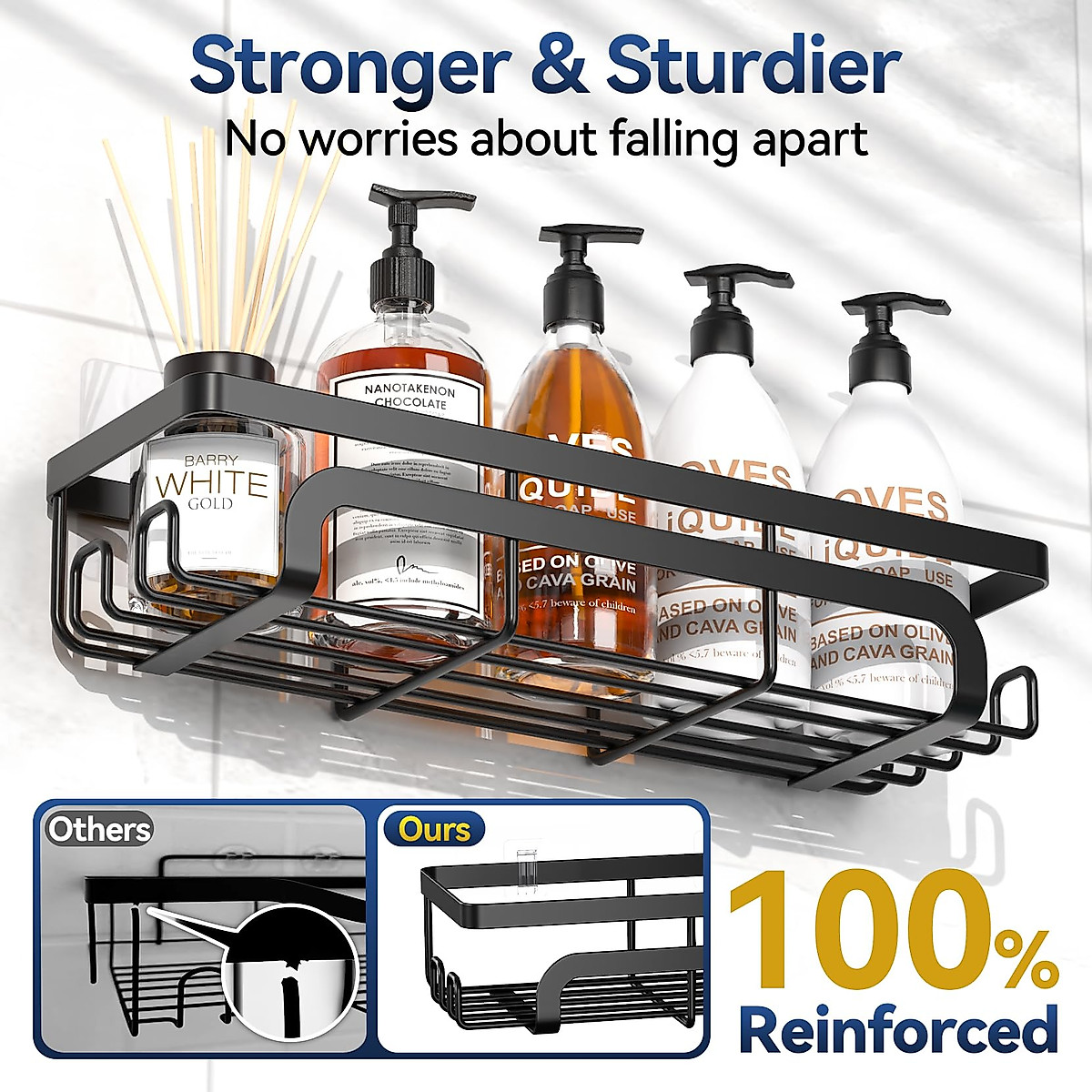 YASONIC Adhesive Shower Caddy, 5 Pack Shower Organizer with Soap Holder - No Drilling, Rustproof Shower Shelves, Shower Organizers and Storage for Inside Shower, Black