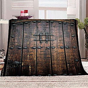 NARBOR Soft Fleece Throw Blanket - Fluffy Microfiber Solid Blankets for Bed and Couch Double/Single Size - 59X79Inch Vintage Wooden Door Pattern Printed Flannel Blanket for Bed, Couch and Sofa