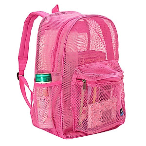 Heavy Duty Classic Gym Student Mesh See Through Netting Backpack | Padded Straps | Hot Pink