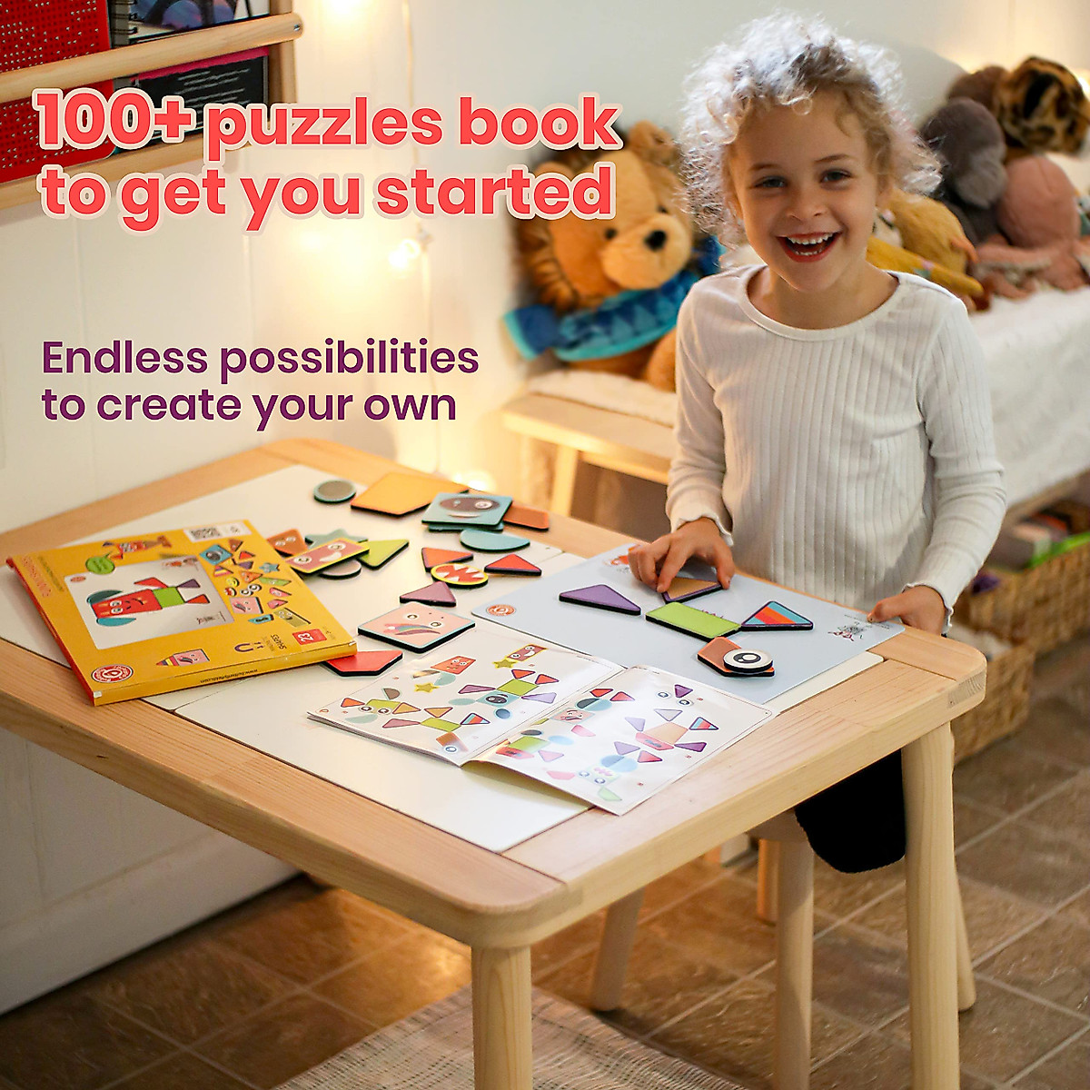 ButterflyEdufields 100+ Magnetic Puzzles for Kids 3 4 5 Years Old | Mix & Match Fun Shapes & Emoticons 100+ Play Challenges | Creative Birthday Gift for Kids