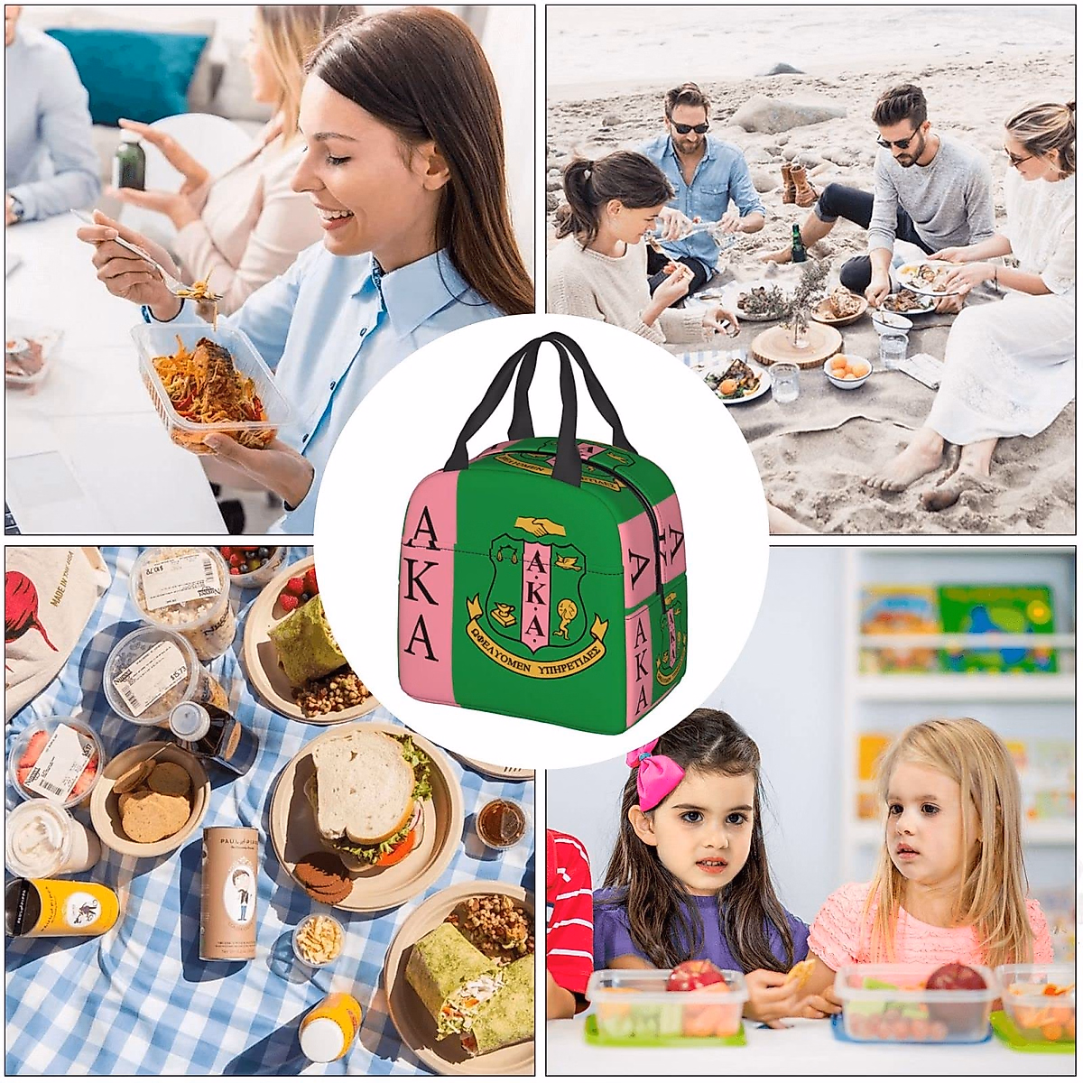 Sorority Gifts Lunch Bags Insulated Lunch Box Portable Foldable Lunch Bags Adult Reusable Lunch Tote Bag For Work Picnic Travel Camping Totes Bag Paraphernalia Bag(Pink-2)