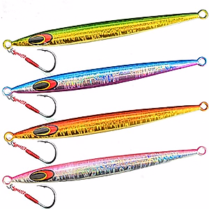 [4 PCS] Fishing Saltwater jigs Speed Slow Jigging Pitching Lures 80g/200g, Vertical Jigging Artificial Lures Jigging Hard Lure Fishing jigs Glow Lead Jig for Tuna,Grouper, Bass, Salmon (80g/2.82oz)