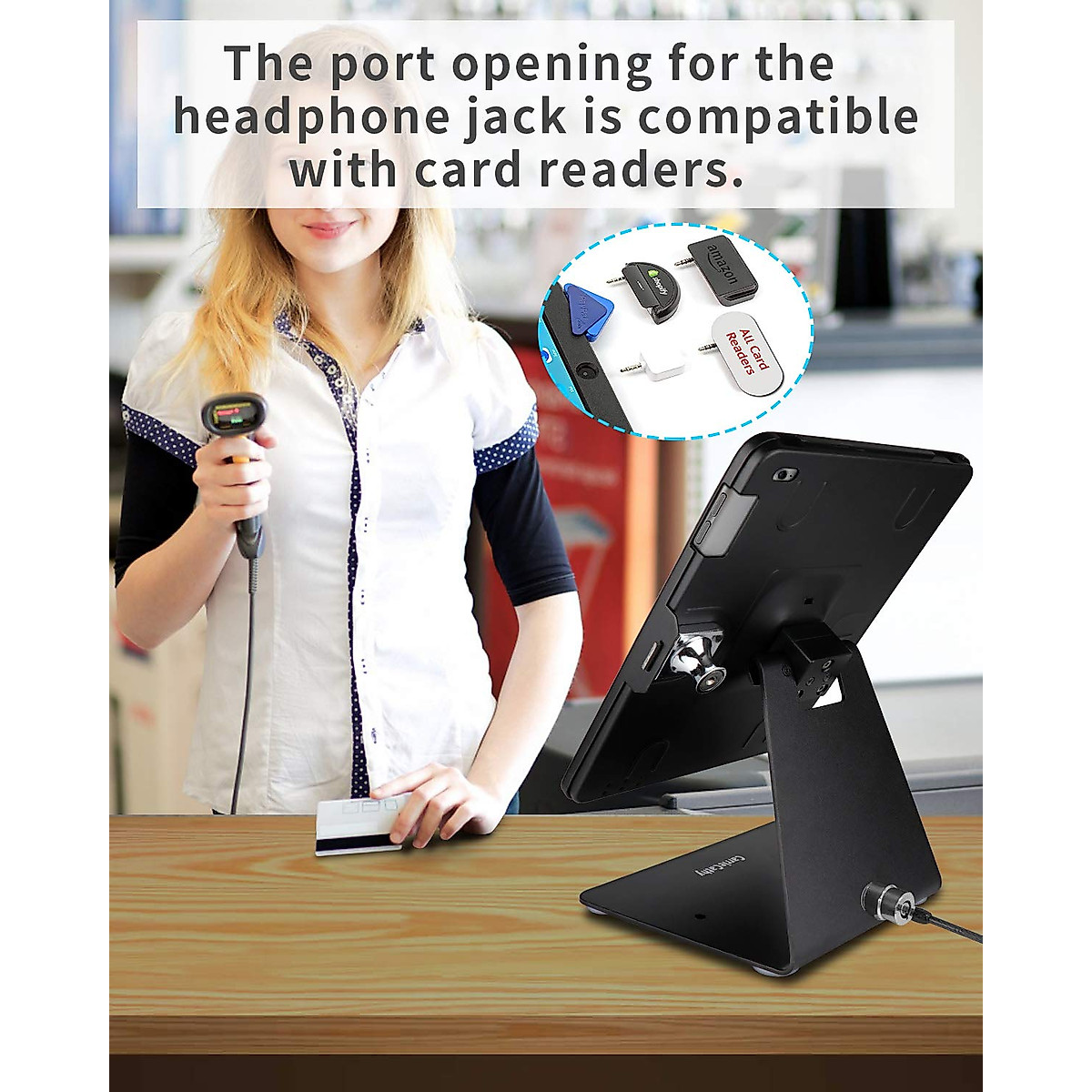 CarrieCathy Desktop Anti-Theft Security Kiosk POS Stand Holder Enclosure with Lock & Key, Compatible with iPad 2,3,4, iPad air, iPad air 2, iPad Pro 9.7", iPad 2017 & 2018, Flip & Rotate Design, Black