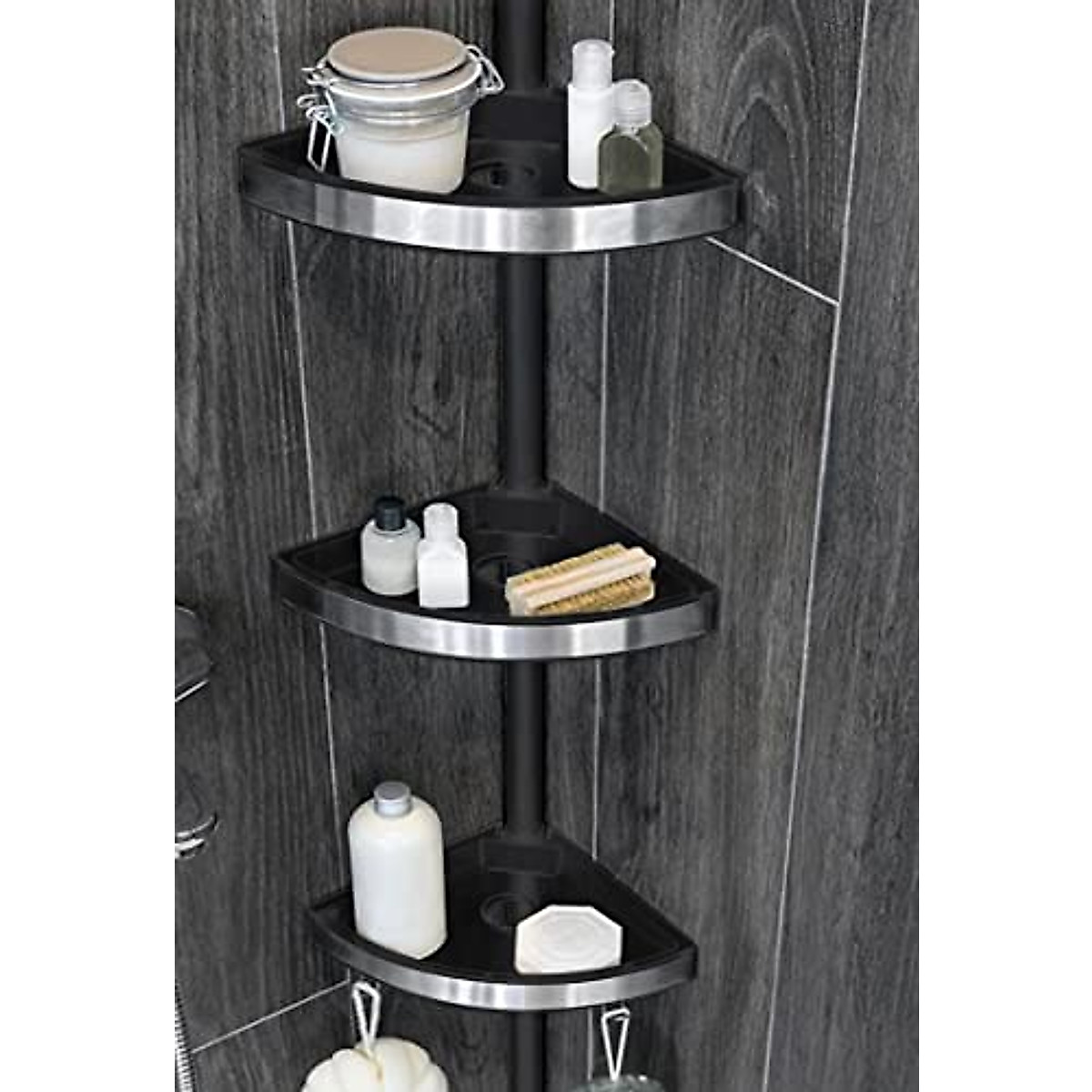Architeckt Vale Designs Bathroom Corner Shower Caddy Unit 3 Shelves Tall Storage Organiser Black Wall Mounted Modern Plastic Adjustable