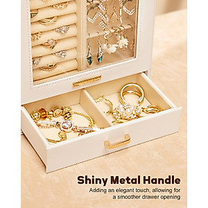 Homde Jewelry Organizer Girls Women Jewelry Box for Necklaces Rings Earrings Gift Jewelry Storage Case (White + Gold)