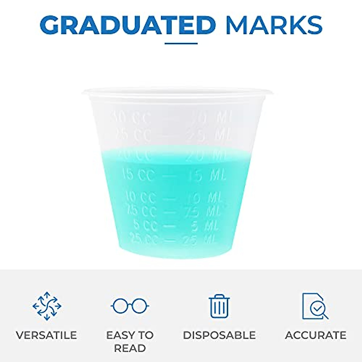 Pruvade 100 Pack 1-oz. Disposable Medicine Cups with Graduated Dosage Lines for Pills or Liquid, 100 Bulk Pack, Single Serve Measuring for Home, Nurse, Hospital, Medical Care |100 Pack