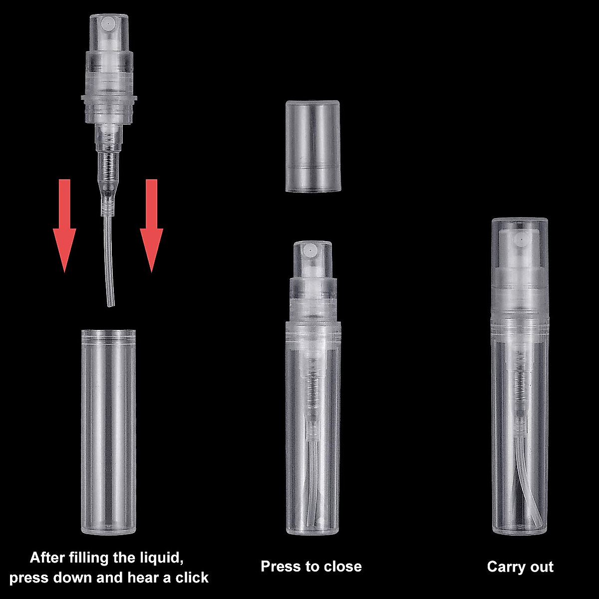 50pcs mini perfume atomizer, clear plastic spray bottle portable fragrance spray bottle - 3ml