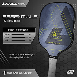 JOOLA Essentials Performance Pickleball Paddle with Reinforced Fiberglass Surface and Honeycomb Polypropylene Core, Blue