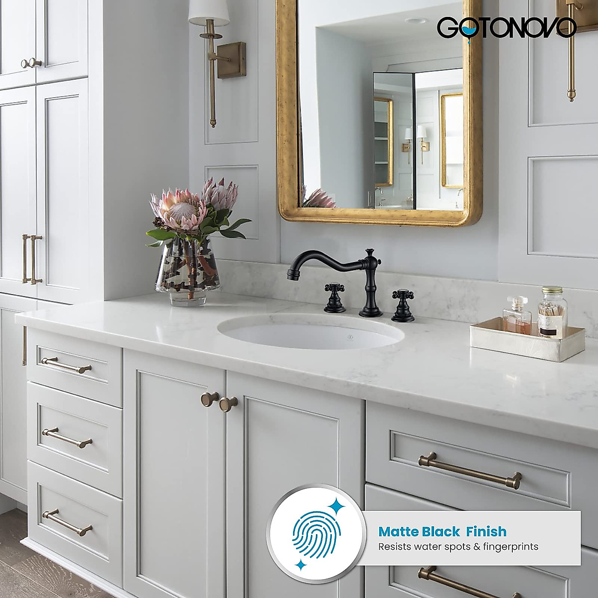 Wall Mounted Oil Rubbed Bronze Bathroom Rainfall Shower Faucet System Set Mixer 8-Inch Round Head with Matte Black Victorian Widespread Deck Mounted Three Holes Double Handles