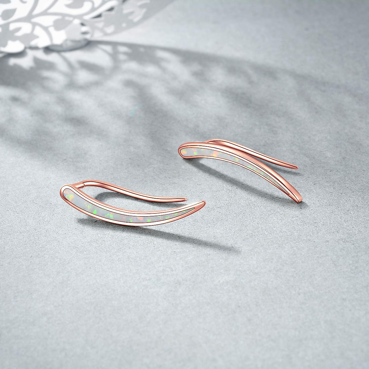WINNICACA Ear Cuffs Hoop Climber Earrings for Women Sterling Silver Created Opal Crawler Climber Earrings Rose Gold Earrings for Women