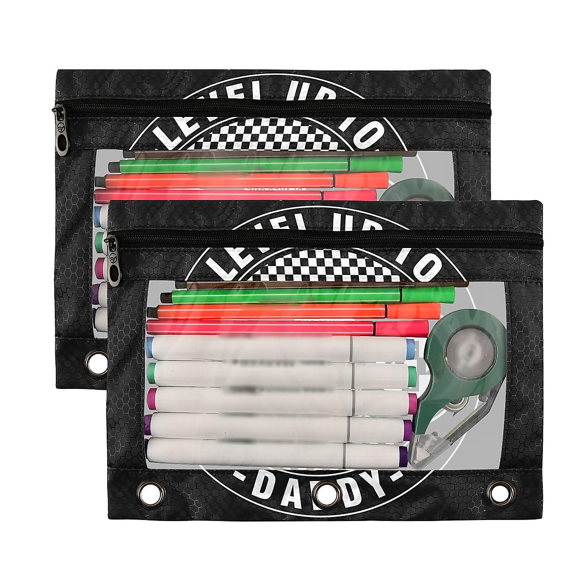 WIFIU Joystick Gamepad Console Pencil Pouch for 3 Ring Binder Pockets Clear Window Pencil Bag with Smooth Zipper Level Up To Daddy Quote Pencil Case for Organization Office Supplies Cosmetics 2 Pack