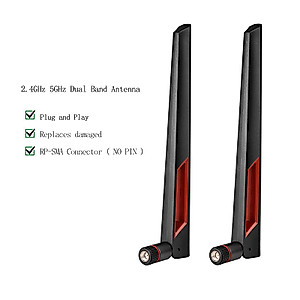 Superbat WiFi Antenna with RP-SMA Male Connector, 2.4GHz 5GHz 5.8GHz Dual Band Antenna for PCI-E WiFi Network Card USB Wireless Camera Router Hotspot etc. 2pcs