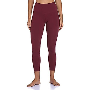 Colorfulkoala Women&#039;s High Waisted Tummy Control Workout Leggings 7/8 Length Yoga Pants with Pockets (S, Wine Red)