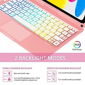 Touchpad iPad 10th Generation Case with Keyboard 10.9" 2022, Magic 360°Rotatable & Swivel Keyboard with Multi-Touch Trackpad, 7 Color Backlit with Pencil Holder for Latest iPad 10th Gen 2022 Rose Gold