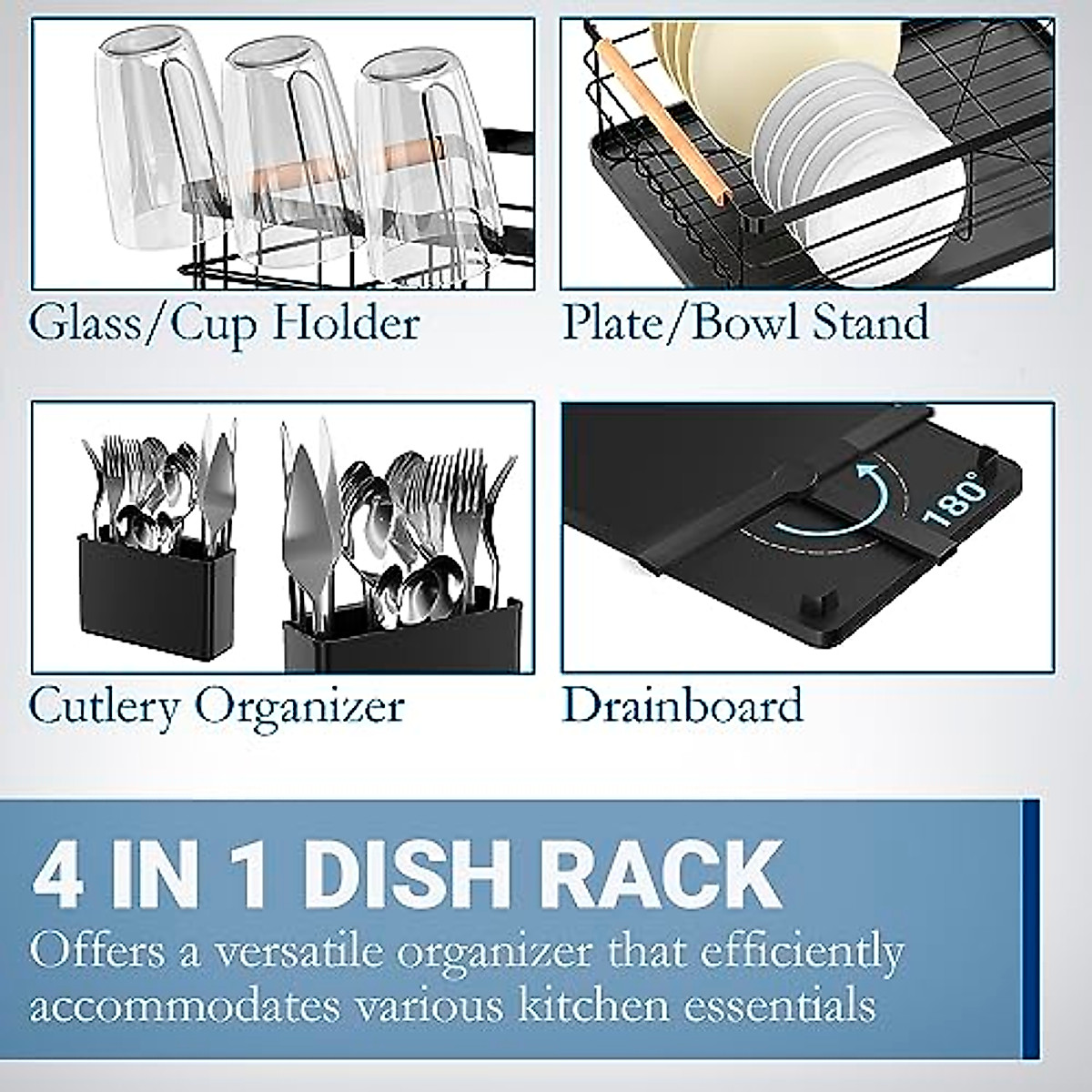 Dish Drying Rack - Dish Drainers for Kitchen Counter - Compact Portable Drainboard - Best RV Accessories Kitchen Storage & Organization - Kitchen Essentials Dish Drying Rack - Housewarming Gift Idea