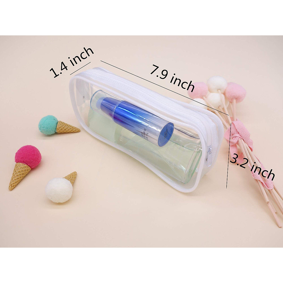 Pack of 4 Clear PVC Pencil Pouch with Zipper, Portable Transparent Big Capacity Pencil Case Makeup Bag for Stationery and Travel Toiletries Organizing(Black and White)