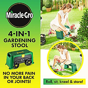 Miracle-Gro 4-in-1 Garden Stool – Multi-Use Garden Scooter with Seat – Rolling Cart with Storage Bin– Padded Kneeler and Tool storage - Accessible Gardening for All Ages + FREE Scotts Gardening Gloves