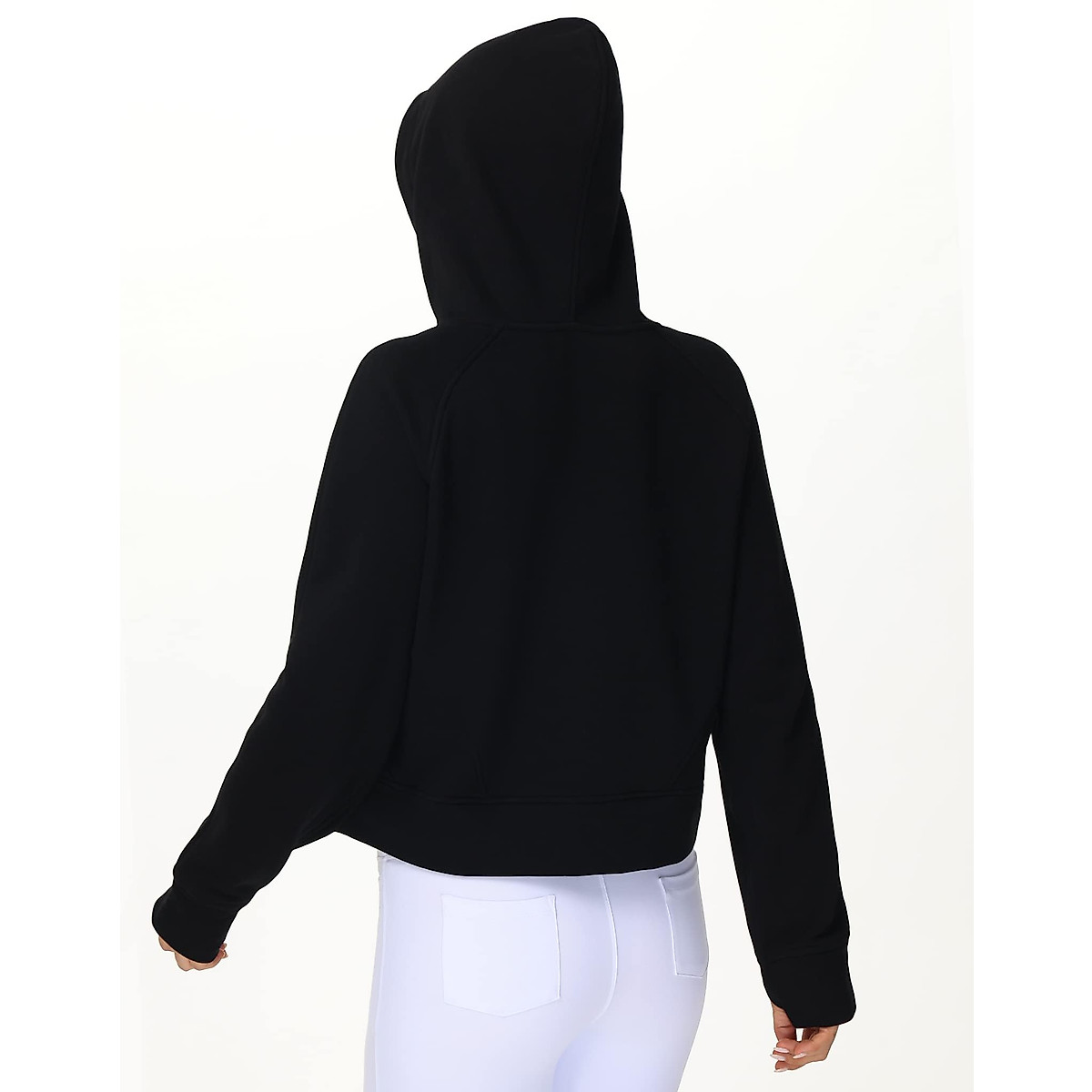 THE GYM PEOPLE Women’s Hoodies Half Zip Long Sleeve Fleece Crop Pullover Sweatshirts with Pockets Thumb Hole Black
