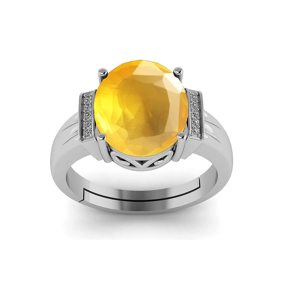 LMDPRAJAPATIS 7.25 Ratti Natural AA+ Quality Stone Yellow Sapphire Silver Plated Statement Ring For Women's