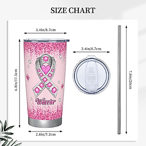 Breast Cancer Gifts for Women, Breast Cancer Gifts Stainless Steel Tumbler 20oz, Breast Cancer Awareness Gifts, Breast Cancer Survivor Gifts for Women, Pink Ribbon Gifts for Breast Cancer Patients