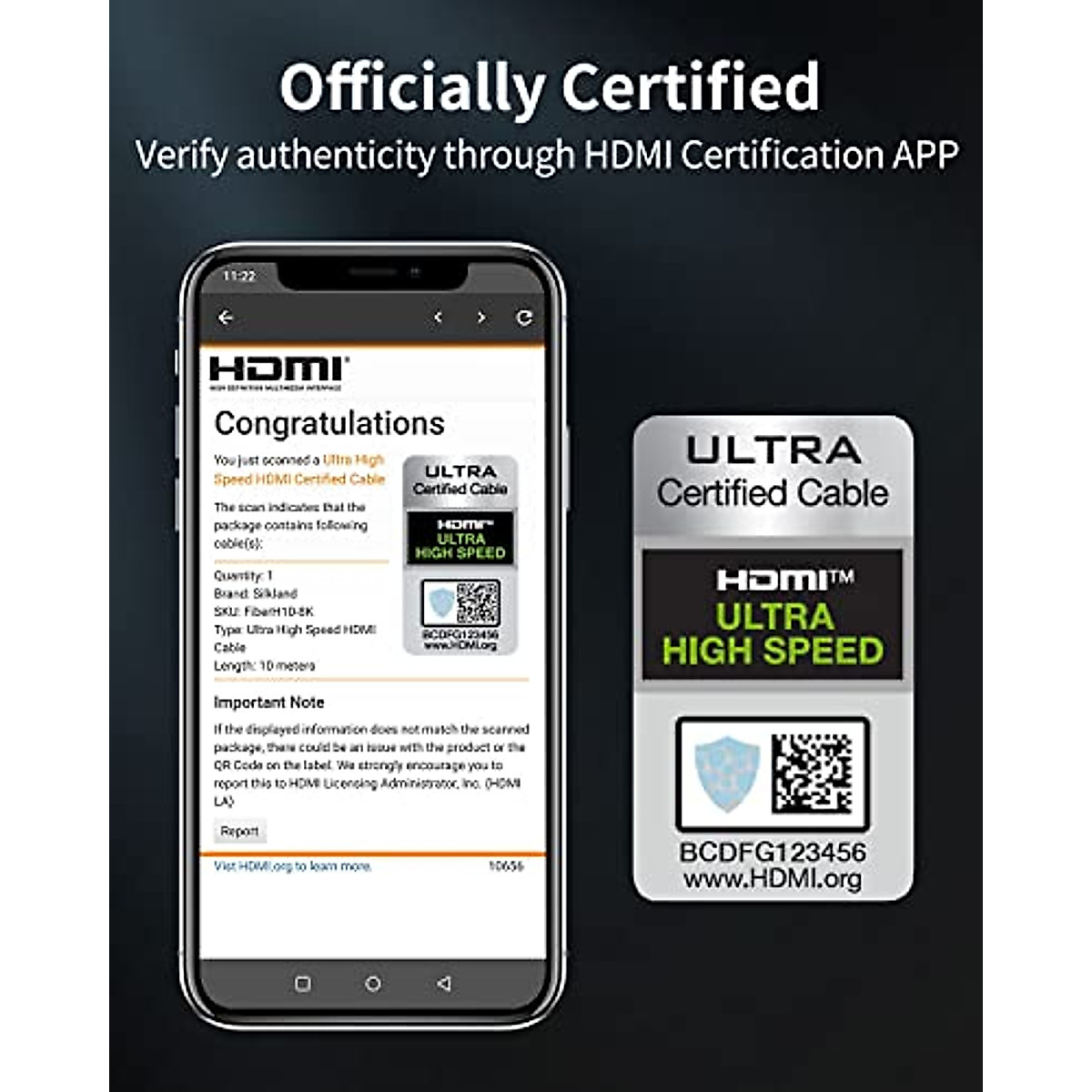 Silkland Certified 8K Fiber Optic HDMI 2.1 Cable 33ft, [in-Wall Safe] 4K 144Hz/120Hz HDMI Cord, 48Gbps, HDR10, eARC, Dolby Vision Atmos Compatible with PS5, Xbox, Soundbar, AV Receiver, RTX 3090/3080