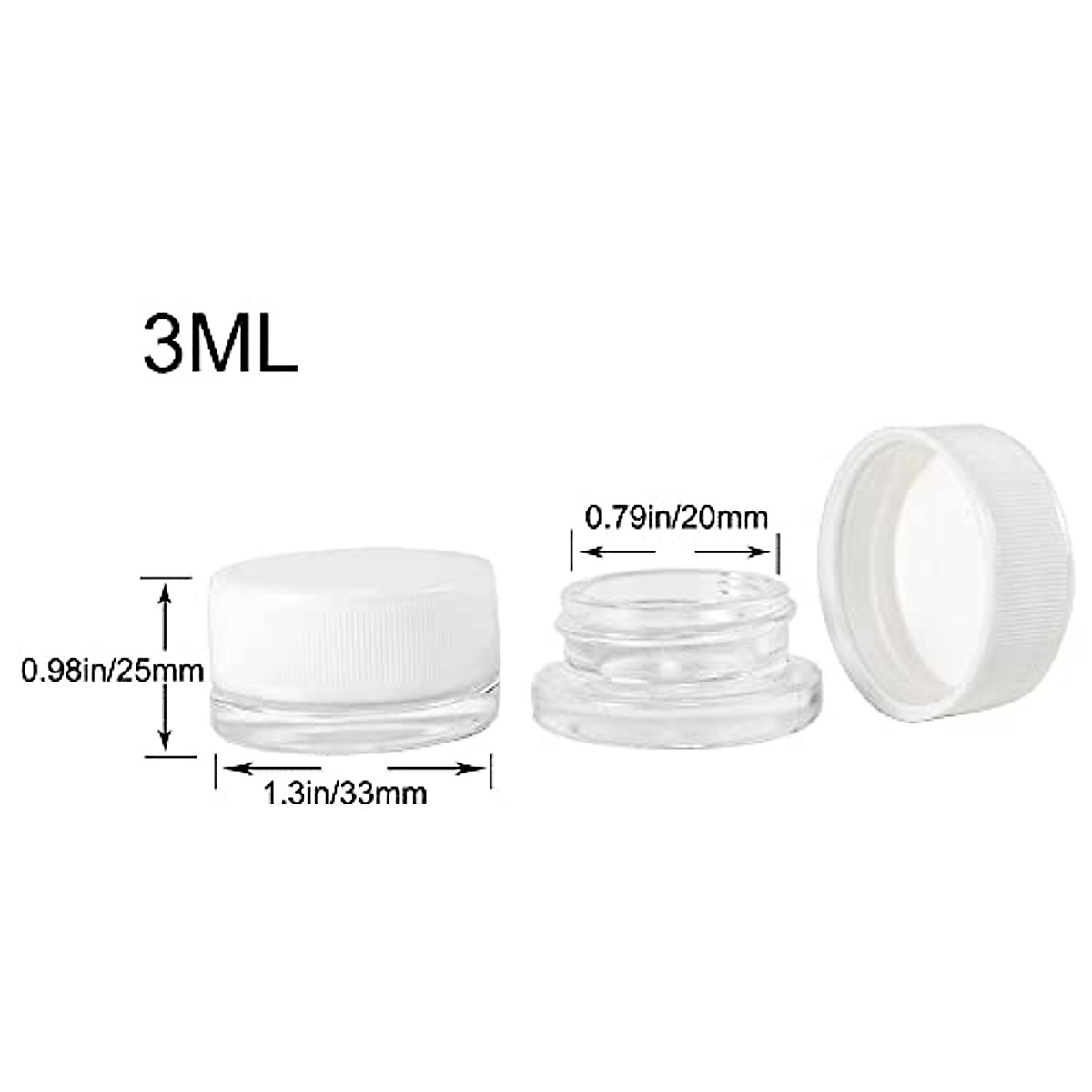 3Gram Cosmetic Containers 10pcs Sample Clear Round Glass Jars Tiny Makeup Sample Containers with White lids, Straight Sided Cosmetic Jars, Great for Body Butter, Creams, Stash Jars, Etc.