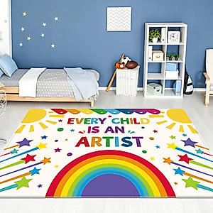 AKASISRUG Rainbow Kids Rug, Washable Colorful Area Rug for Kids Room, Non-Slip Play Mat, Baby Crawling Mat, Kids Carpet Ultra Soft Play Rug for Classroom Playroom Bathroom (59X39.4 INCH)