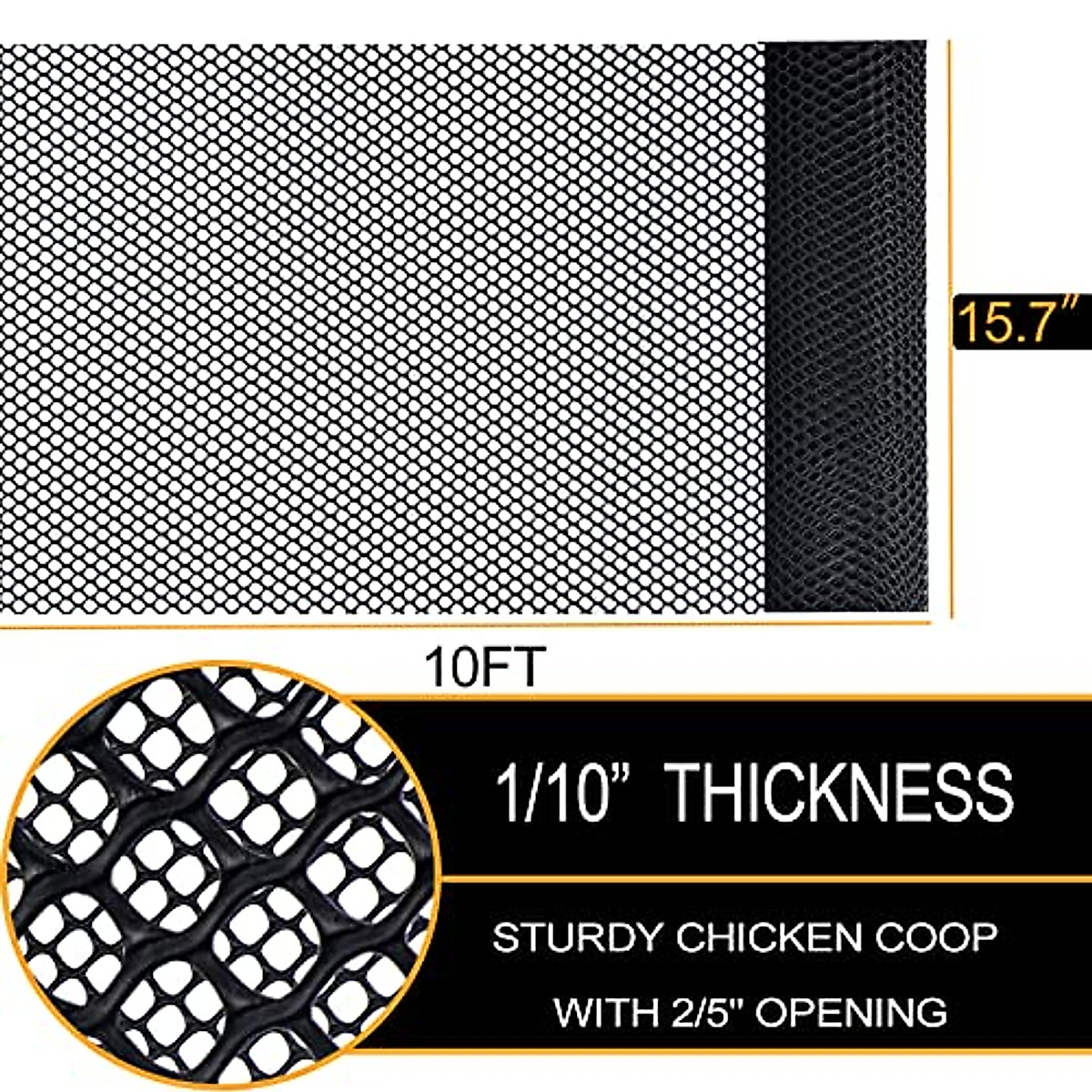 Upgraded Plastic Chicken Wire Fence Mesh 15.7'' x 10ft, Hex Poultry Fencing Wire for Gardening, Chicken Wire Frame for Crafts, Floral Netting, Black