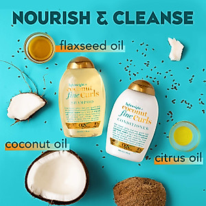 OGX Lightweight + Coconut Fine Curls Shampoo, Lightweight, Shampoo for Curly Hair, Coconut Water Shampoo, Flaxseed Oil, Citrus Oil, 13 Fl Oz