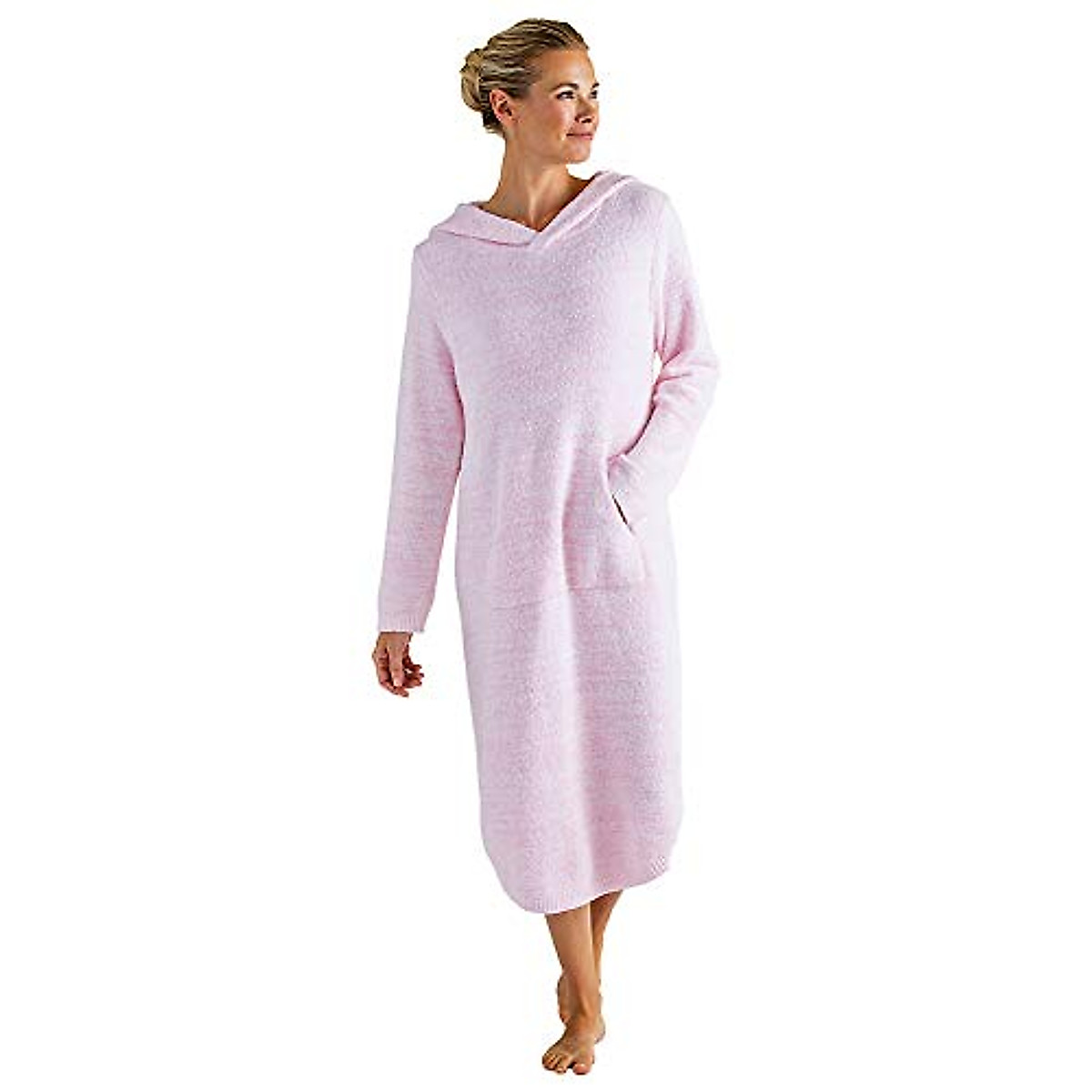 Softies Women's Ultra Soft Marshmallow Hooded Lounger with Plush Melange Fabric & Kangaroo Pocket (Pink, Large-X-Large)