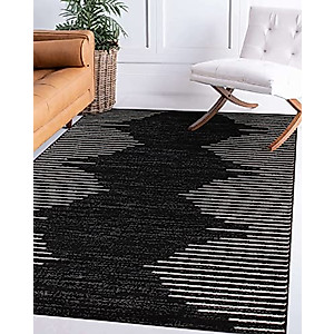 Rugshop Bohemian Stripe Stain Resistant High Traffic Living Room Kitchen Bedroom Dining Home Office Area Rug 5'x7' Black