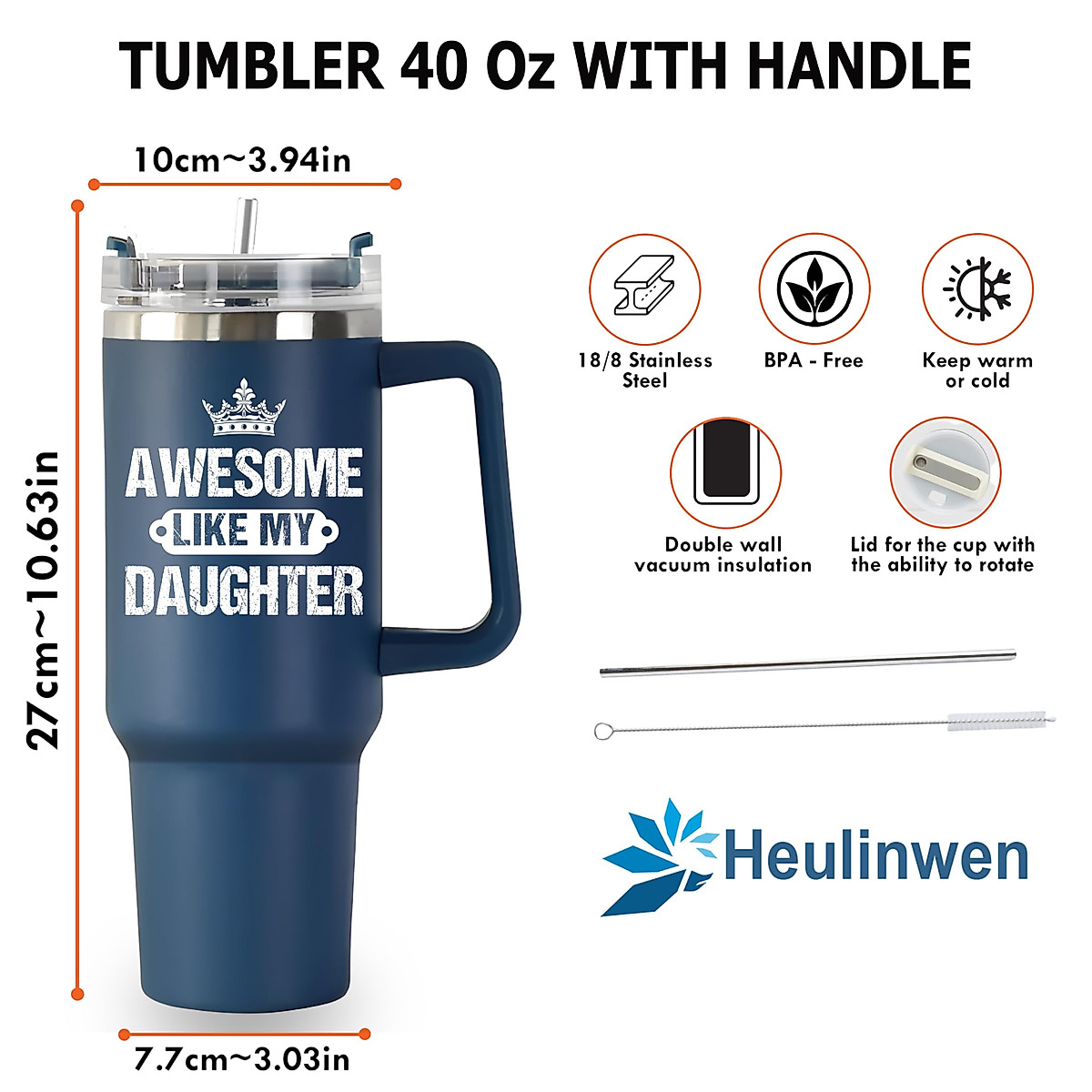 Heulinwen Funny Birthday Gift For Dad From Daughter, Awesome Like My Daughter Tumbler 40oz, Christmas Father's Day Gift For Dad, Father In Law Birthday Gift From Daughter In Law, New Bonus Dad Gift