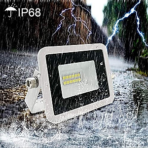 MIHEAL 2 Pack White 110V 10W LED Flood Light,Daylight White, IP68 Waterproof Super Bright Security Lights, Outdoor Floodlight for Yard, Garden, Playground, Basketball Court [Energy Class A++]