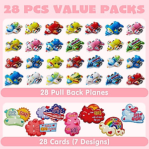 JOYIN 28 Pack Valentines Day Gift Card with Pull Back Airplanes, Mini Plane Toy Kits with Greeting Cards for Birthday Valentine Party Favor, Classroom Treat Gift Exchange, School Game Prize