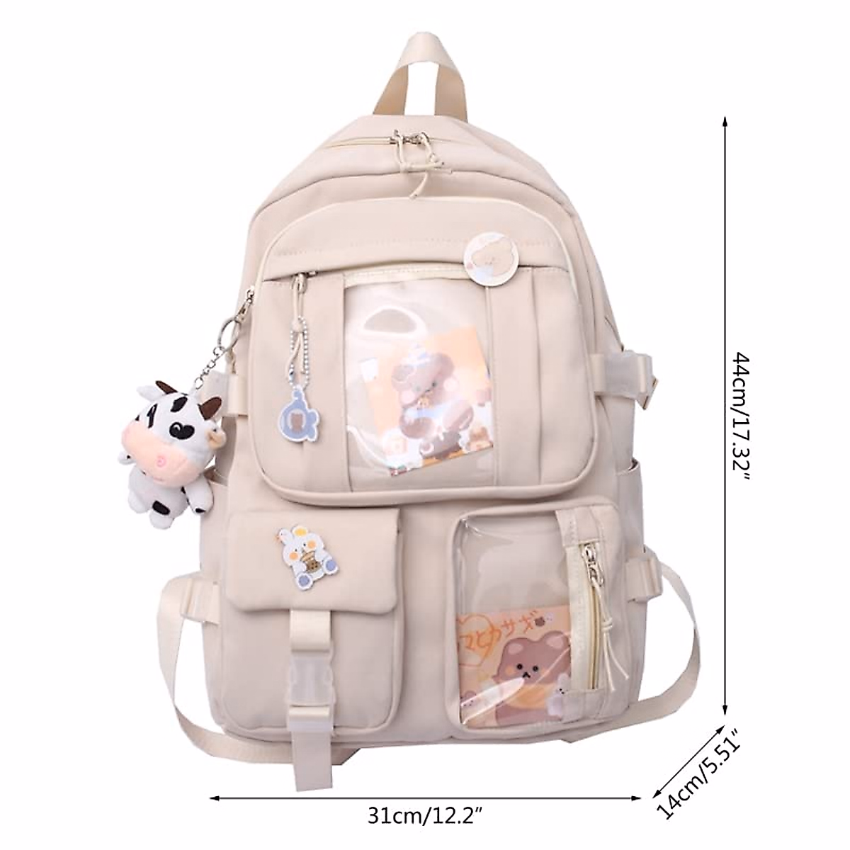 Eagerrich Kawaii Backpack with Cute Pin Accessories Plush Pendant Kawaii School Backpack Cute Aesthetic Backpack