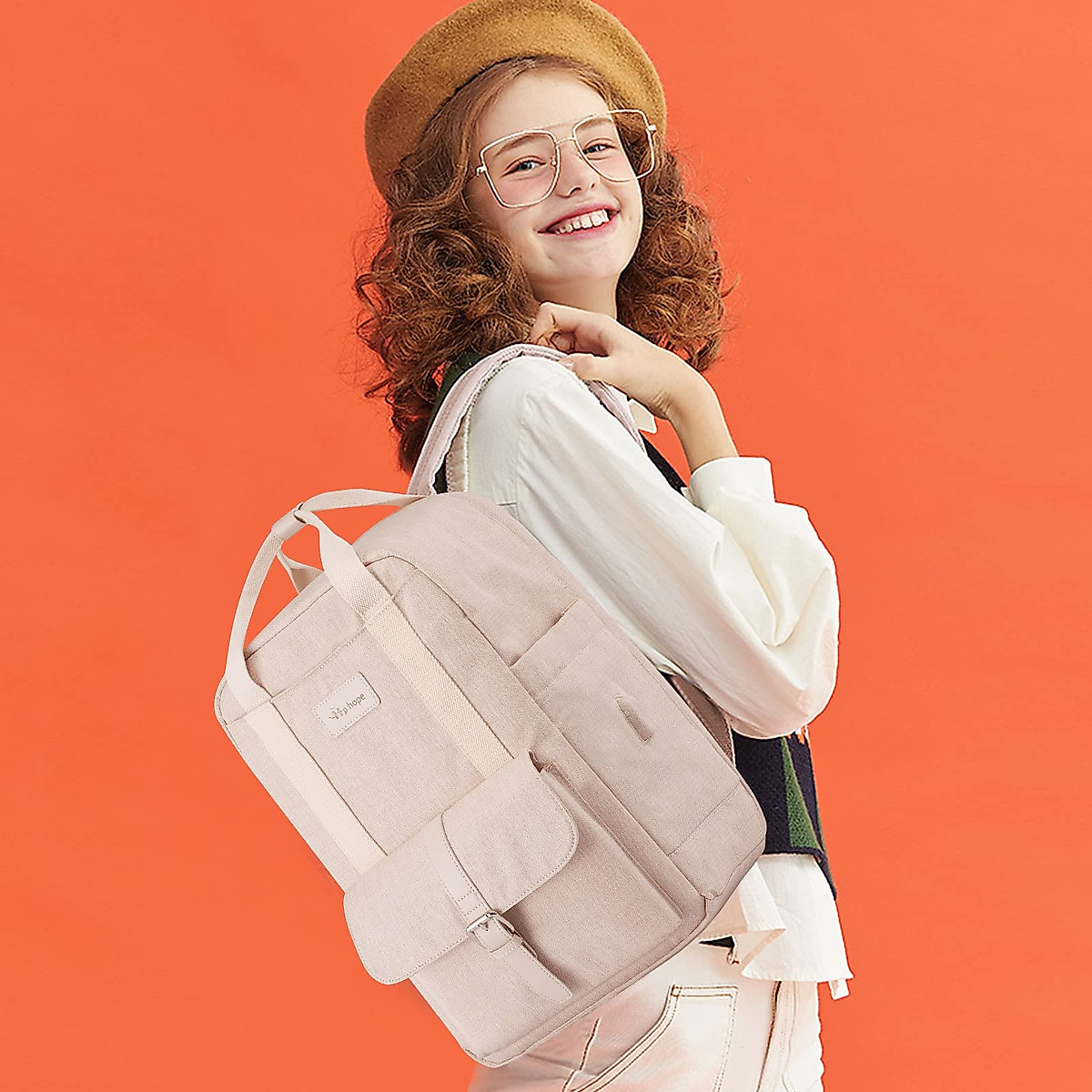 Hp hope Light Durable Smart Travel Backpack for Women Anti Theft RFID Work Backpack with USB Port & Wet Pocket TSA 15.6 Inch Laptop Backpack College School Bookbag (Beige)