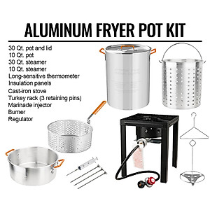 Lafati Turkey Fryer Set, 30QT & 10QT Pots with Large Steamers, and 54,000BTU High Output Burner for Camping, Outdoor Parties, Thanksgiving