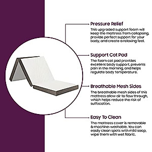 Mayton 3-Inch Portable Tri-Folding Capability Gel Memory Foam Mattress | Breathable Mesh Sides, Ultra Soft, Removable and Washable Cover, Comfortable Support, Cot Pad, Standard Size, 31-Inch, White