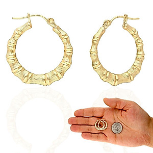 10K Yellow Gold Bamboo Hoop Earrings 17-85mm, 22mm