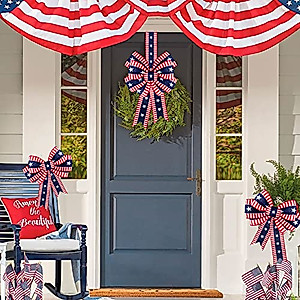 4th of July Patriotic Ribbons 2.5 Inch ×10 Yards, Memorial Day Wired Edge Ribbon Blue Red Burlap Ribbons American Stars Stripe Ribbon Bows for Gift Wrapping American Memorial Day Decorations