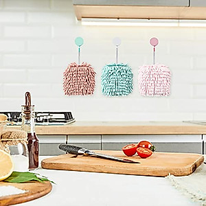 Emivery 6pcs Absorbent Chenille Hand Towel Fluffy Ball Towels with Hanging Loop Bathroom Microfiber Quick Drying Towels