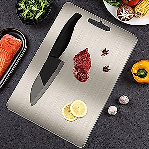 GULRUH Wood Cutting Boards for Kitchen, Stainless Steel Cutting Board Fruit Vegetable Meat Cutting Board Easy to Clean Cutting Board Practical Kitchen Tool Durable and Non-Greasy Kitchen Tool (Size :