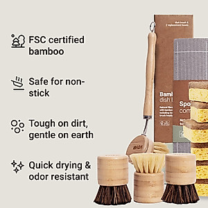 Vove | Big Cleaning Bundle | 6 Scrub sponges, 3 Sponge Cloths & Bamboo Dish Brush | Non-Scratch Scrubber | Eco-Friendly Cleaning Bundle | Natural Fiber | Plastic Free | Washing up S