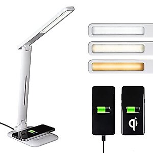OttLite Charge Up LED Desk Lamp with Wireless Qi Charging & USB Charging Port, with ClearSun LED Technology - Adjustable Neck, 3 Color Temperature Modes, Reduces Eyestrain - Travel-Friendly Task Lamp