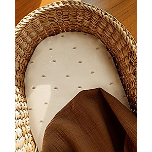 Muslin Bassinet Sheet for Baby Girl Boy, Muslin Cotton Fitted for Oval Hourglass and Rectangular Bassinet Mattress Pad, Stylish Boho Bassinet Sheets Baby Nursery, 2 Pack (Sunshine& Brown)